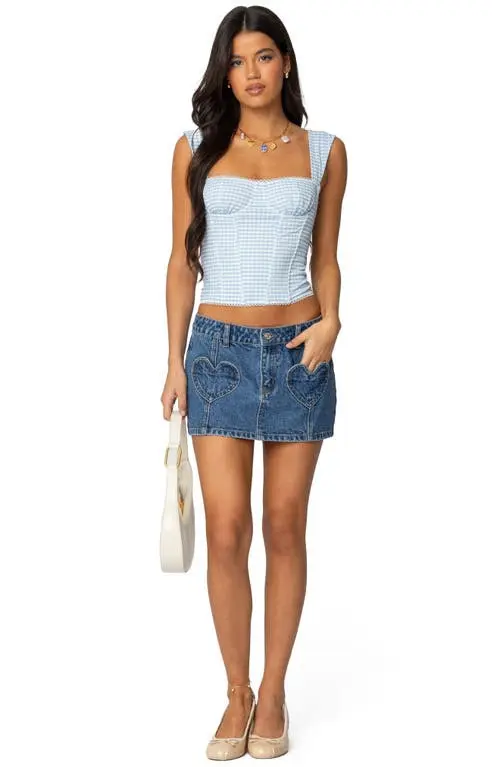 EDIKTED Marcella Gingham Mesh Corset Top - Light-blue