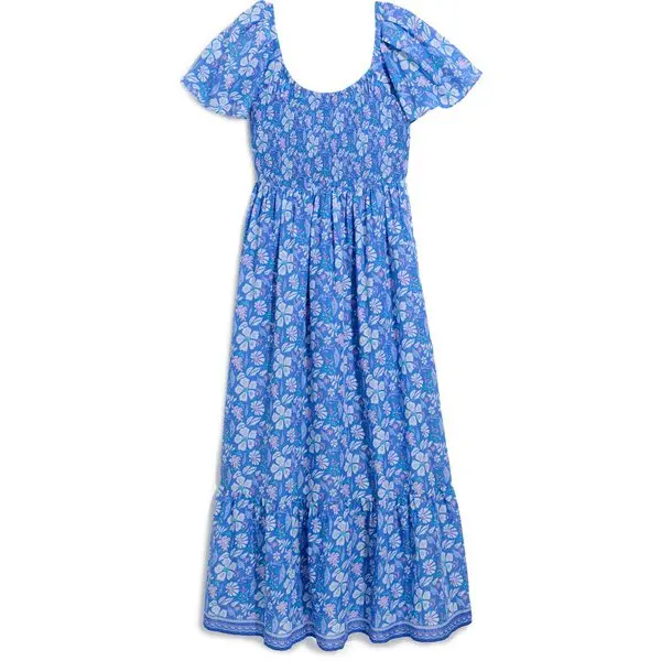 Vineyard Vines Floral Smocked Flutter Sleeve Maxi Dress - Hibiscus Breaker