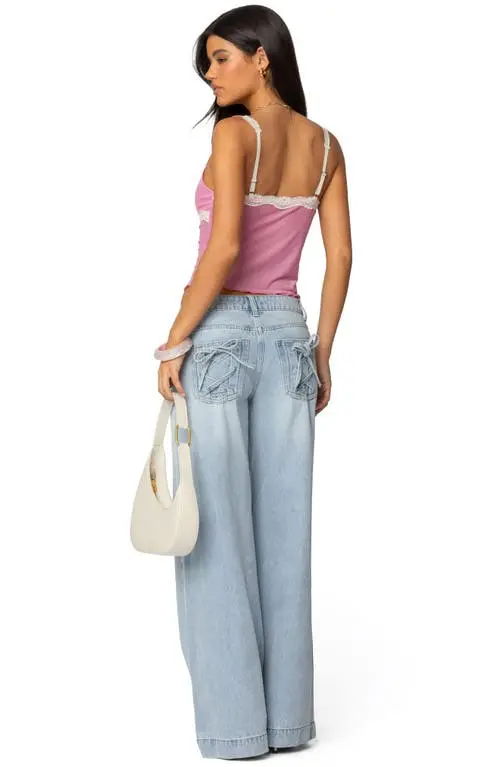 EDIKTED Lace Trim Mesh Camisole - Pink