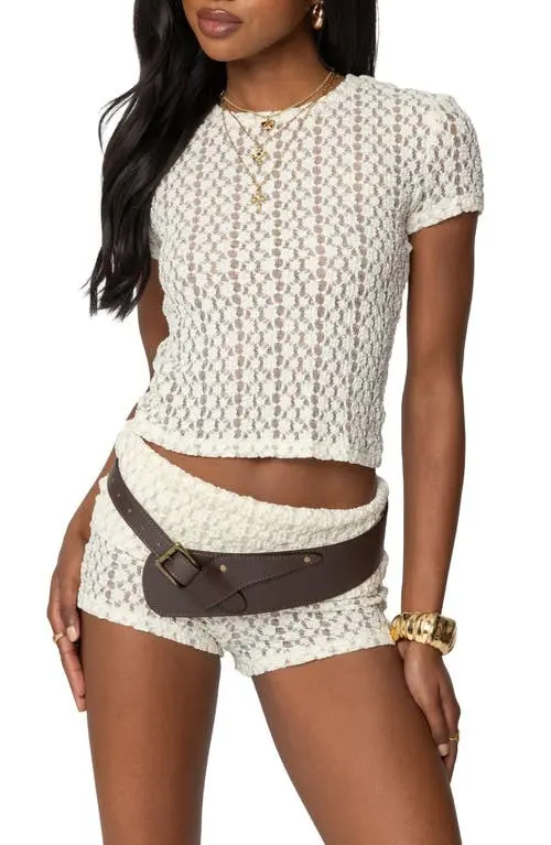 EDIKTED Rye Stretch Lace Sheer T-shirt - Cream