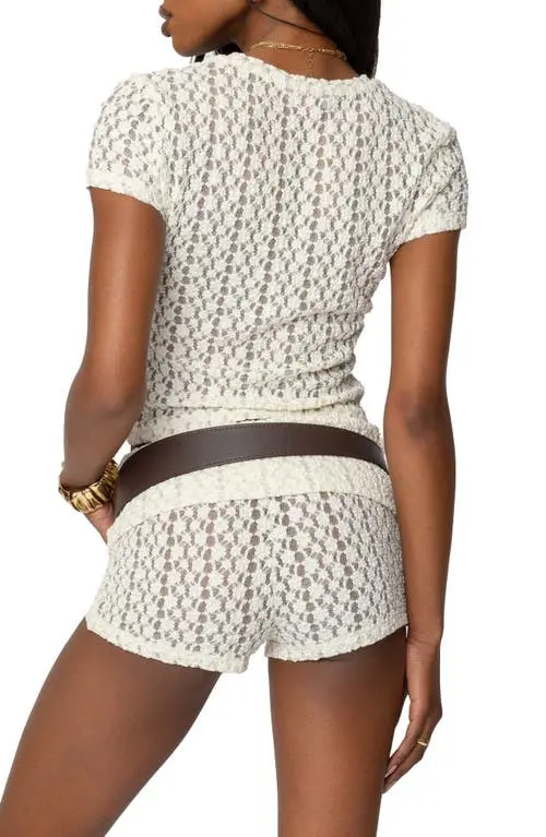 EDIKTED Rye Stretch Lace Sheer T-shirt - Cream
