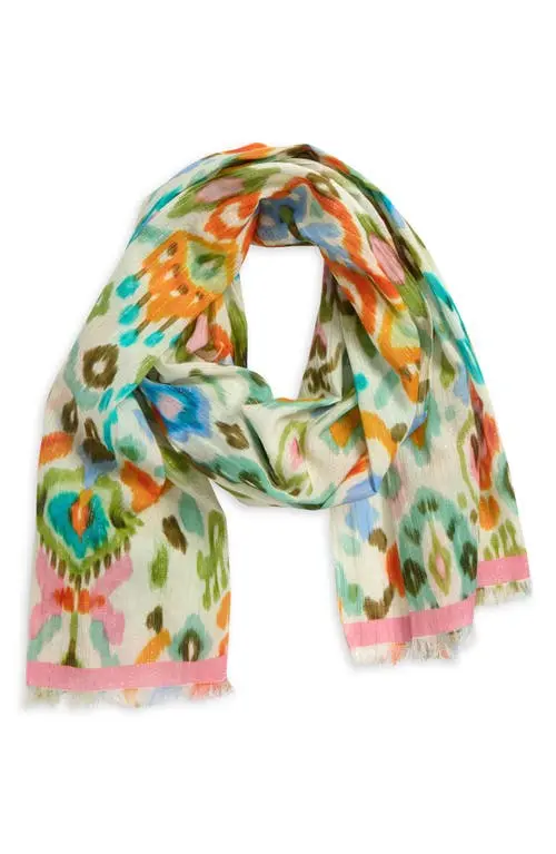 Echo Metallic Ikat Floral Scarf - Cream