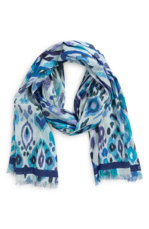 Echo Metallic Ikat Floral Scarf - Sky Blue