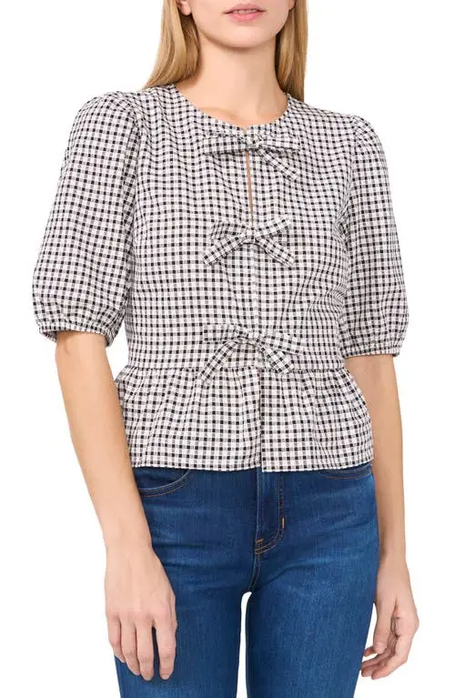 CECE DUPRAZ Gingham Bow-detailed Cotton Peplum Top
