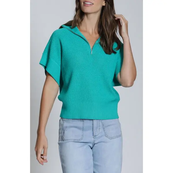 APNY Open Stitch Quarter Zip Sweater - Mint Green