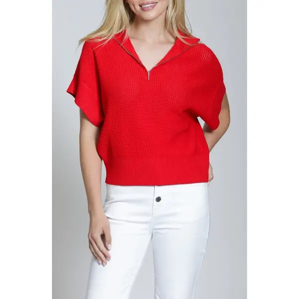 APNY Open Stitch Quarter Zip Sweater - Red