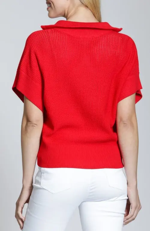 APNY Open Stitch Quarter Zip Sweater - Red
