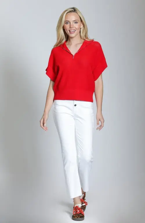 APNY Open Stitch Quarter Zip Sweater - Red