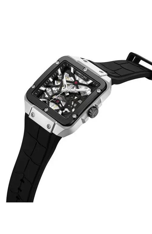 KENNETH COLE Automatic Square Strap Watch - Black