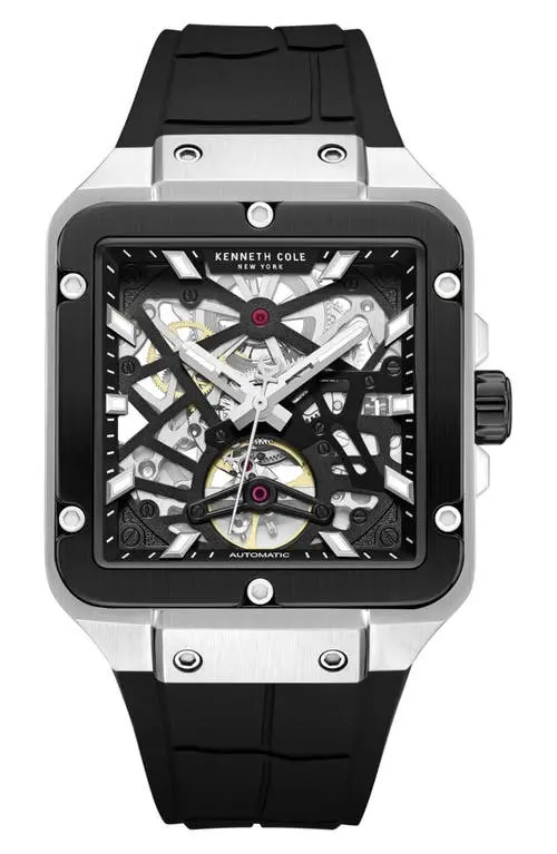 KENNETH COLE Automatic Square Strap Watch - Black