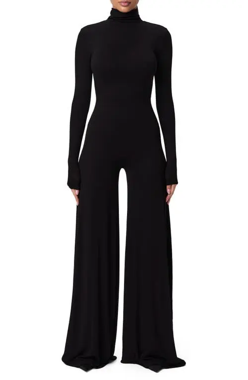 Naked Wardrobe Sculpt Turtleneck Wide Leg Jumpsuit - Black