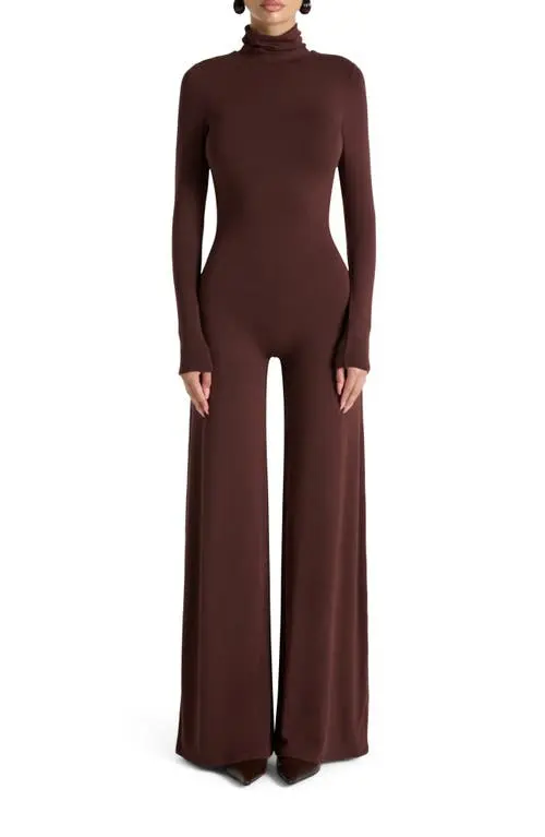 Naked Wardrobe Sculpt Turtleneck Wide Leg Jumpsuit - Chocolate