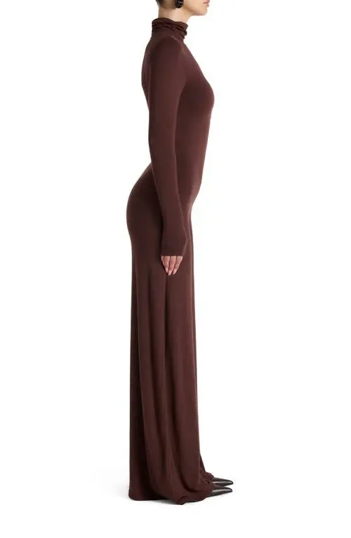 Naked Wardrobe Sculpt Turtleneck Wide Leg Jumpsuit - Chocolate