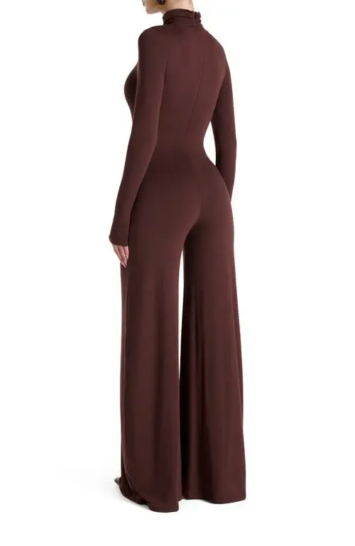 Naked Wardrobe Sculpt Turtleneck Wide Leg Jumpsuit - Chocolate