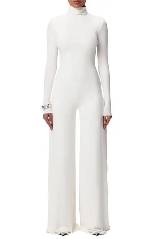 Naked Wardrobe Sculpt Turtleneck Wide Leg Jumpsuit - White