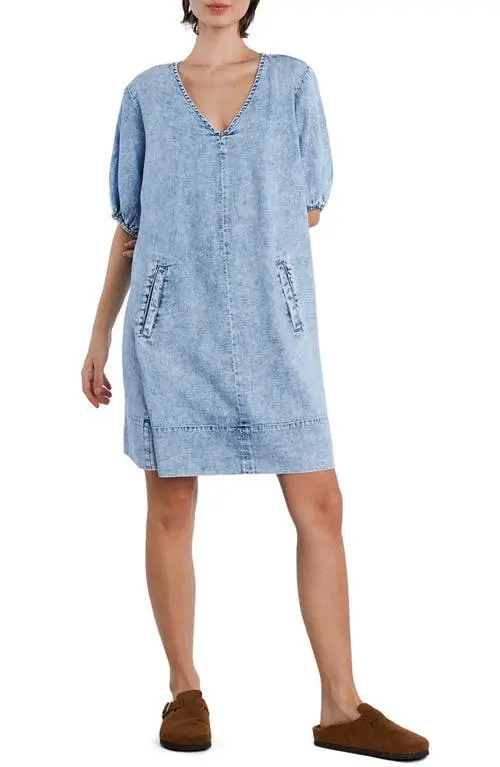 WASH LAB DENIM V-neck Shift Dress - Denim Foam