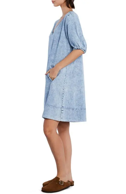 WASH LAB DENIM V-neck Shift Dress - Denim Foam