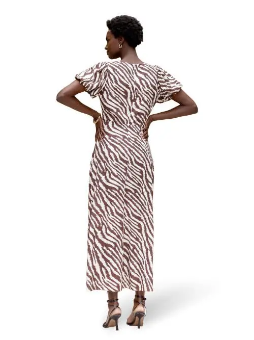 RO&ZO Puff Sleeve Midi Dress - Brown