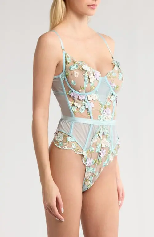KILO BRAVA Embroidered Underwire Bodysuit - Powder Blue Multi
