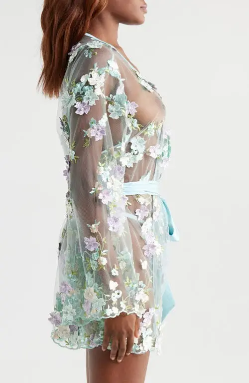 KILO BRAVA Floral Embroidered Sheer Mesh Robe
