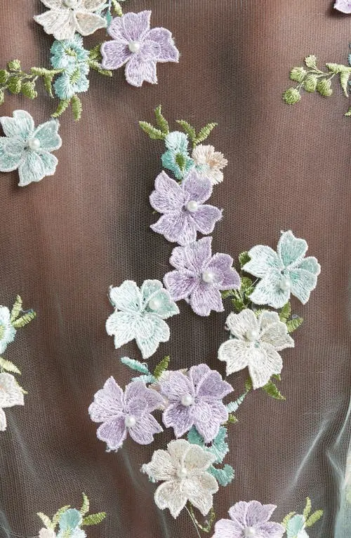 KILO BRAVA Floral Embroidered Sheer Mesh Robe