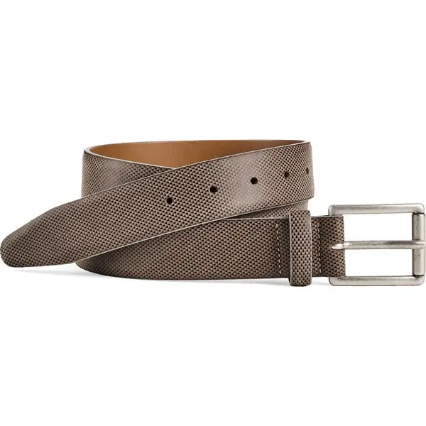 Johnston & Murphy Brushed Microcheck Leather Belt - Taupe