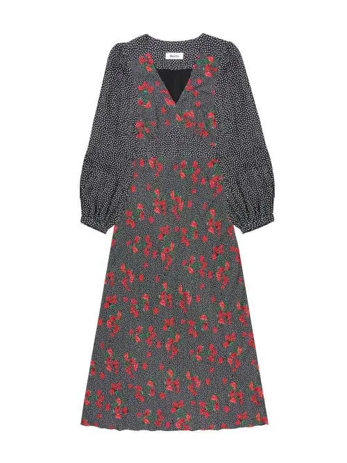 RO&ZO Floral And Spot Mix Dress - Red