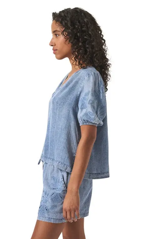 Splendid Cayden Embroidered Chambray Top