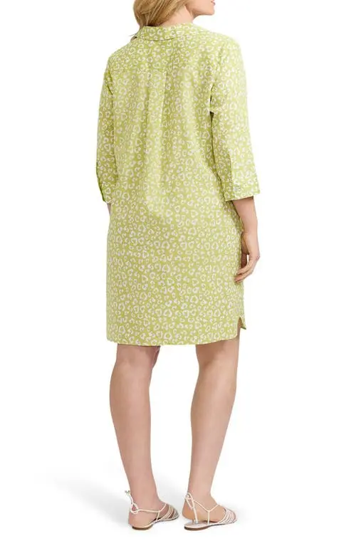Foxcroft Sloane Leopard Print Shirtdress - Chartreuse Multi