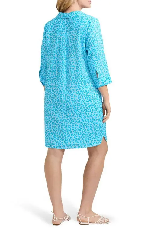 Foxcroft Sloane Leopard Print Shirtdress - Ibiza Turq Multi