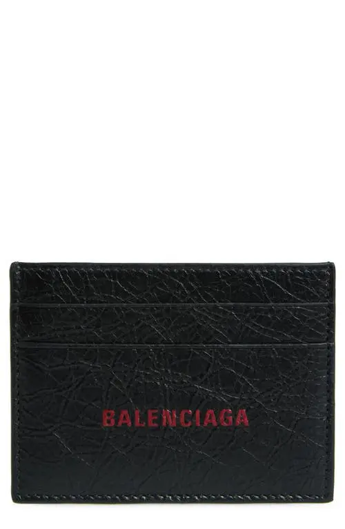 Balenciaga Cash Logo Leather Card Case - Black/ L Cherry Red