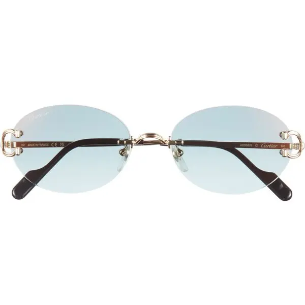 CARTIER 55mm Rimless Oval Sunglasses - Gold/green Lens