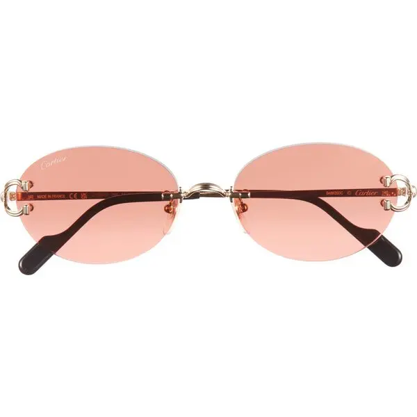 CARTIER 55mm Rimless Oval Sunglasses - Gold/red Lens