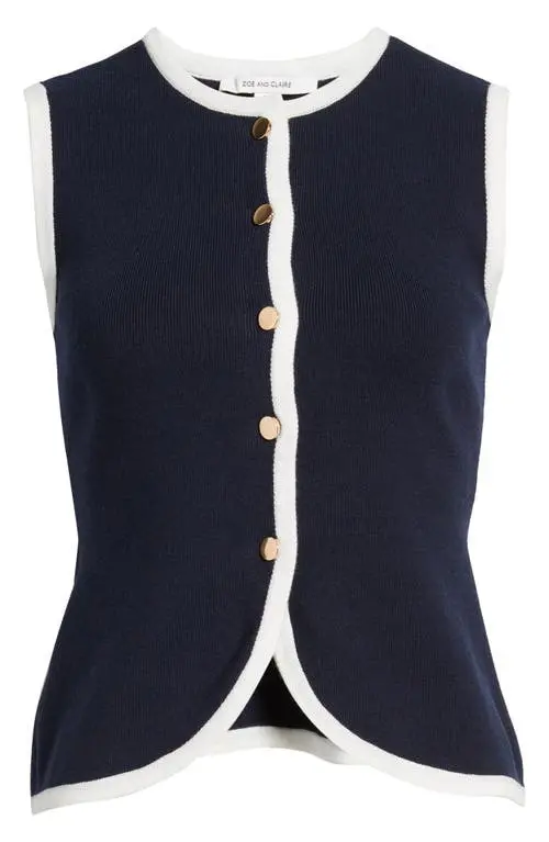 ZOE AND CLAIRE Contrast Piping Sweater Vest