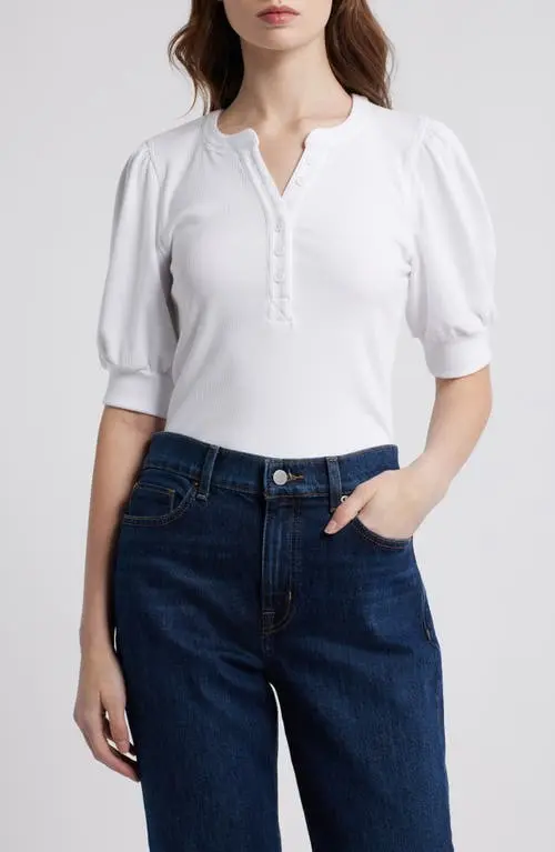 Rails Jewel Puff Sleeve Top - White Rib
