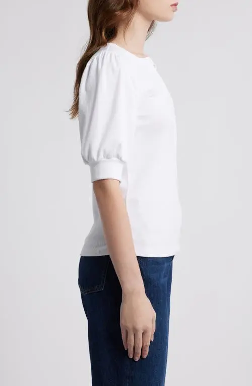 Rails Jewel Puff Sleeve Top - White Rib