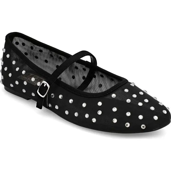 Mia Kerra Rhinestone Stud Ballet Flat - Black