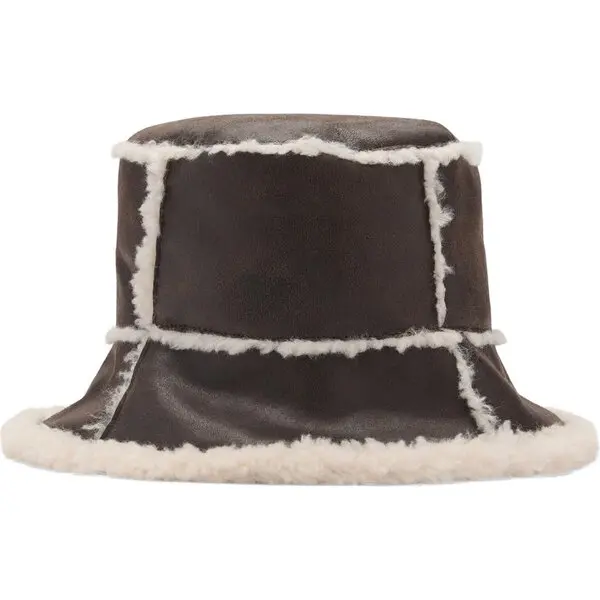 Mango Faux Shearling Bucket Hat - Chocolate