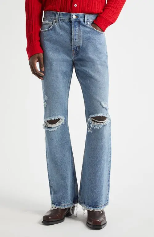 Séfr Rider Ripped Bootcut Jeans - Trashed Mid Blue