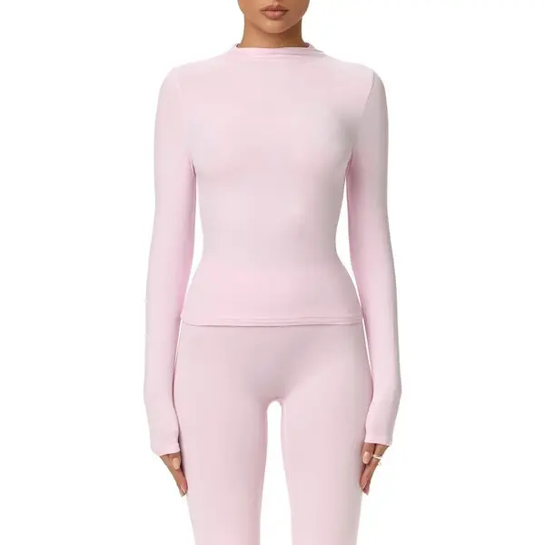 Naked Wardrobe Mock Neck Long Sleeve Top - Cotton Candy