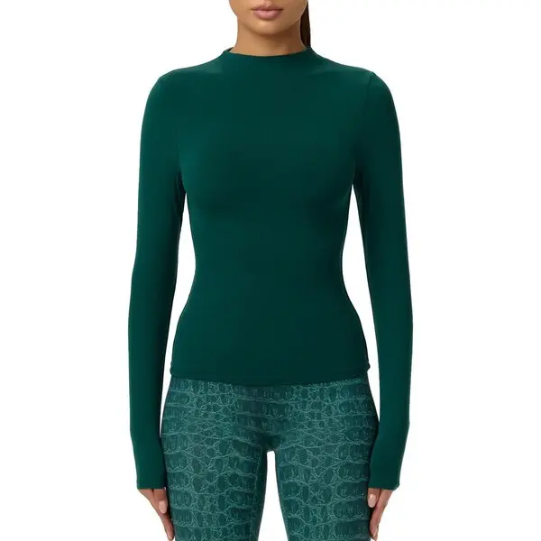 Naked Wardrobe Mock Neck Long Sleeve Top - Emerald