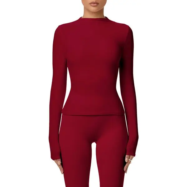 Naked Wardrobe Mock Neck Long Sleeve Top - Ruby Red