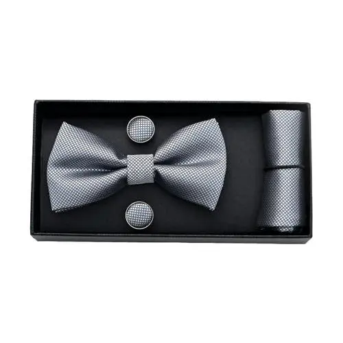 MOUSTACHE Crosshatch Bow Tie Set - Silver