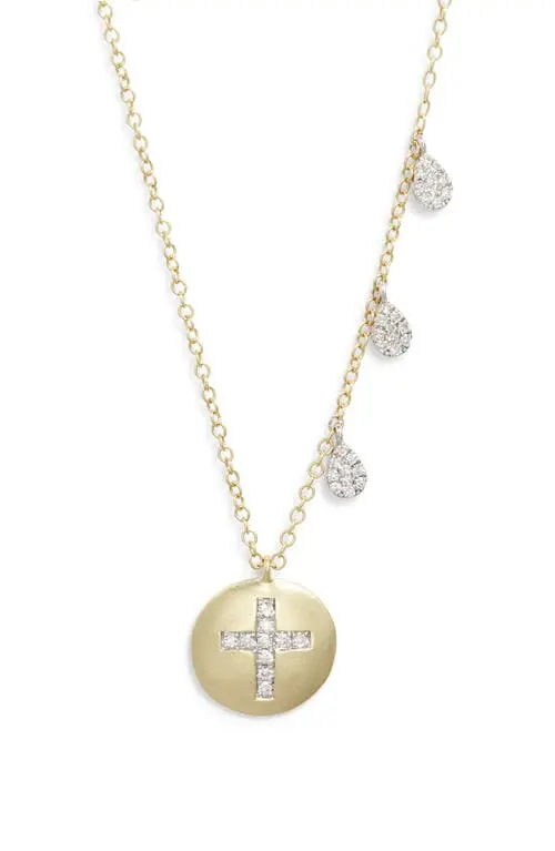 Meira T Diamond Cross Disc Pendant Necklace - Yellow Gold