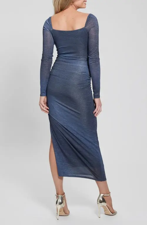 Guess Sharae Shimmer Maxi Dress - Summer Night Blue Multi | Editorialist