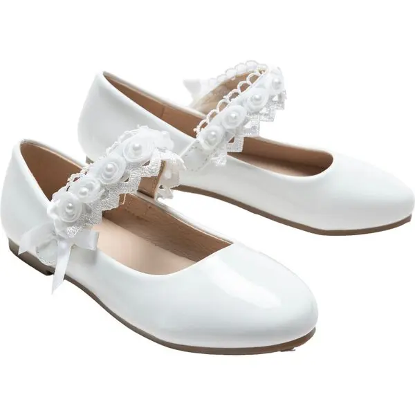 TULLEEN Rose Pearl Doily Flats - White
