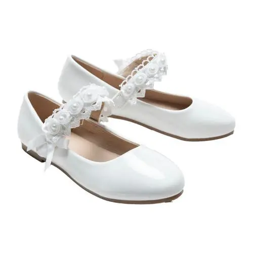 TULLEEN Rose Pearl Doily Flats - White