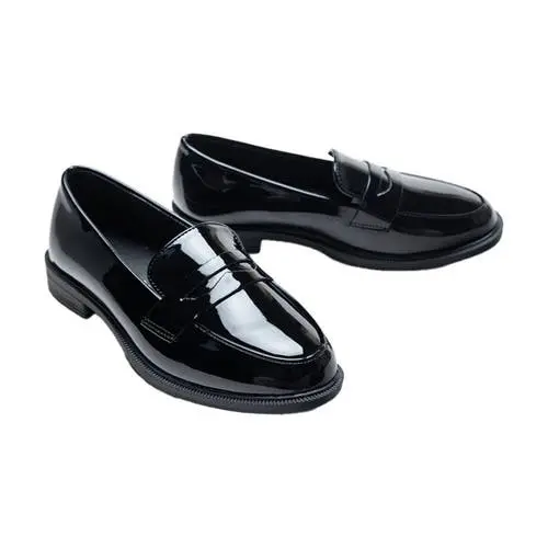 MOUSTACHE Patent Penny Loafers - Black