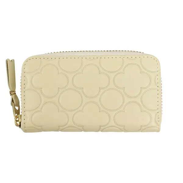 Comme Des Garçons Leather Clover Embossed Mini Wallet Coin Purse 'ivory - Cream