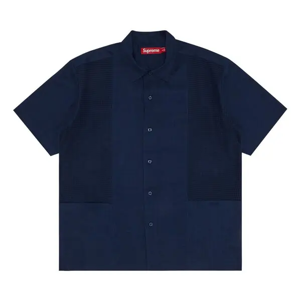 Supreme Mesh Panel Linen Short-sleeve Shirt 'navy - Blue